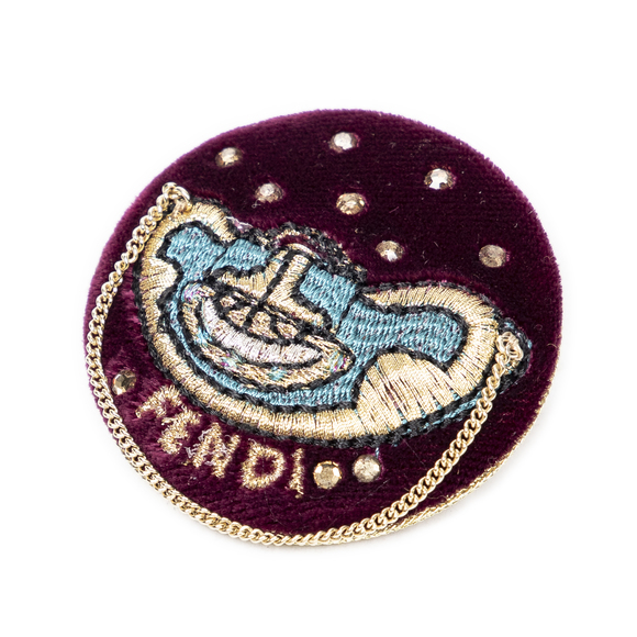 Fendi | Jewelry | Fendi Studded Round Brooch Pin In Purplegoldblue ...